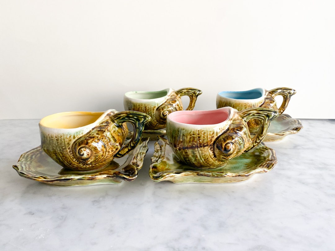 Vintage Conch Shell Tea Cup and Saucer Set / Japan Majolica Oyster ...