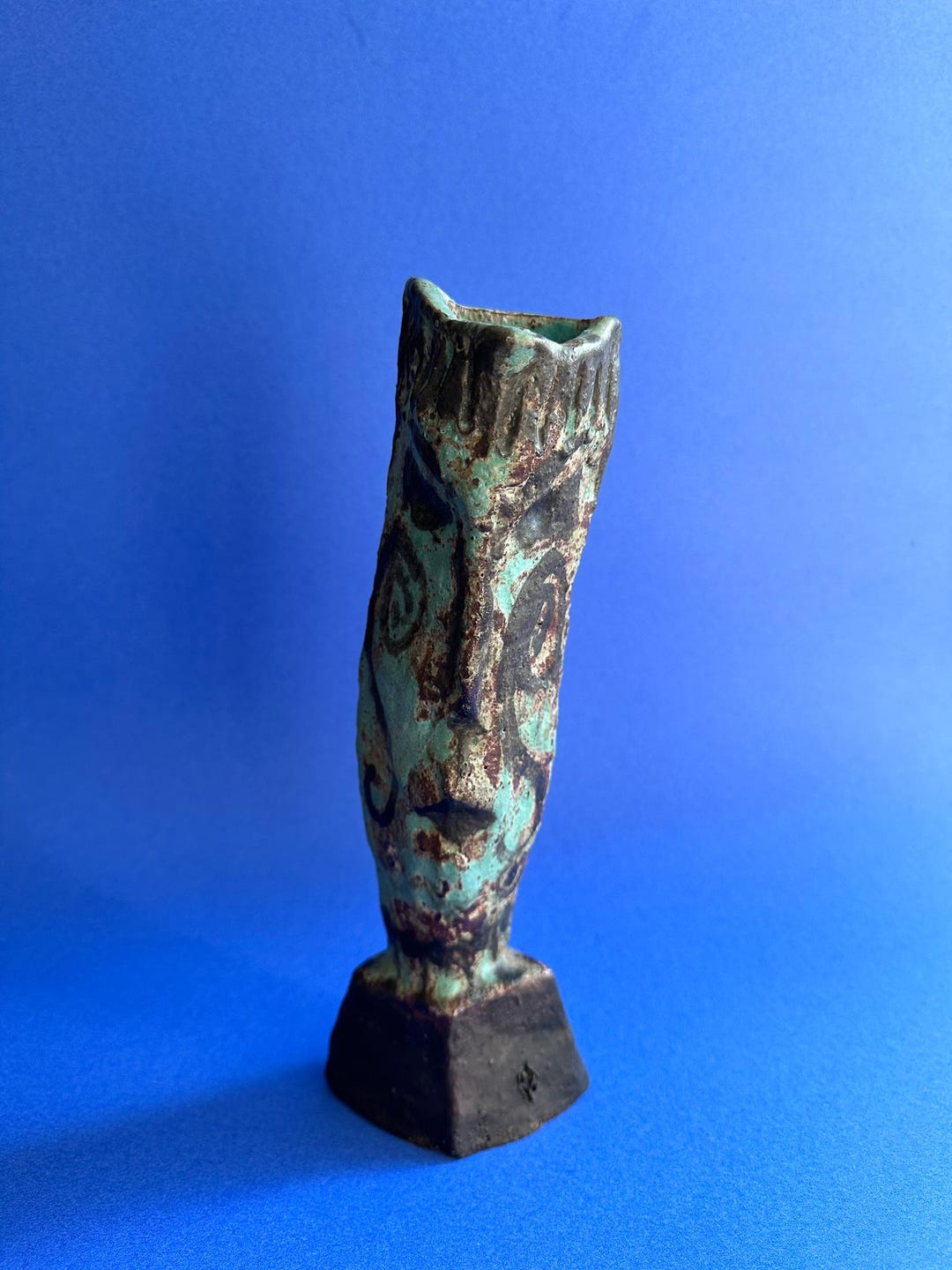 Vintage Face Pottery Vase / Red Clay Tribal Figural Vases, Aztec Mayan ...