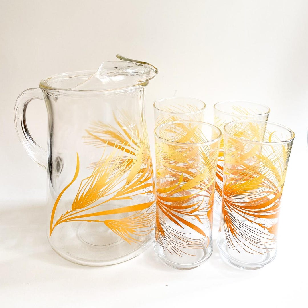 Vintage Libbey Wheat Clear Glass Pitcher Glassware Set / Ice Tea ...