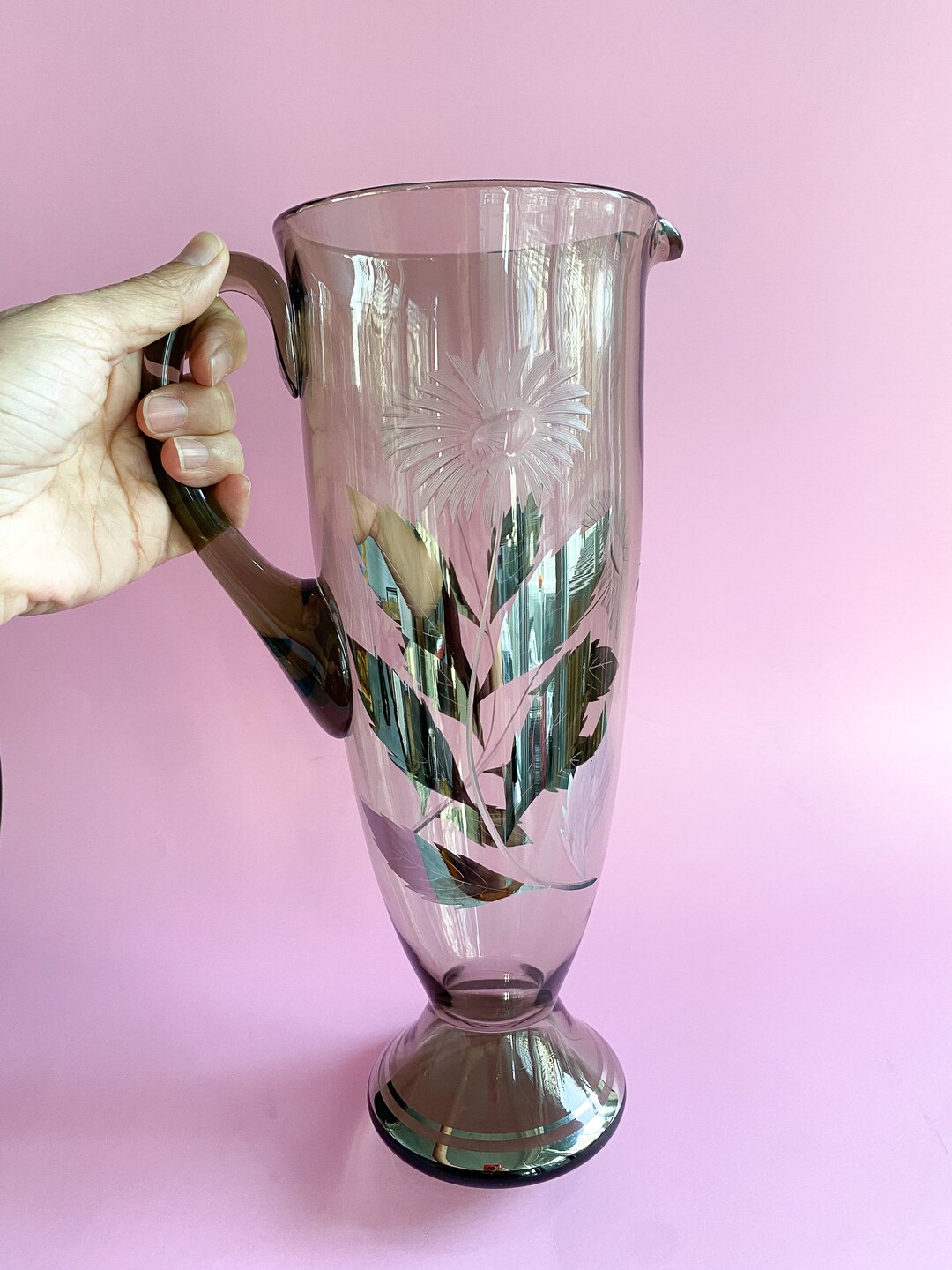 Vintage Bohemia Crystal Glass Pitcher / Bavaria Etched Crystal Water ...