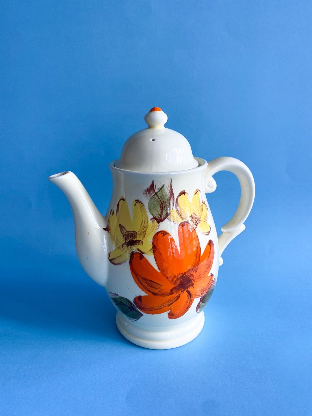 Vintage Floral Teapot / Mid Century Modern Flower Ceramic Tea Pot ...