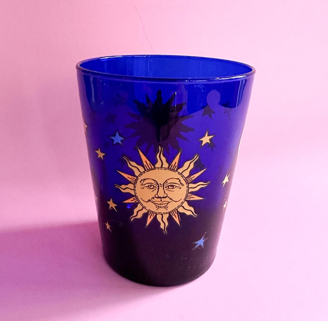 Vintage Libbey Celestial Tumbler Glassware / Cobalt Blue Glass Sun ...