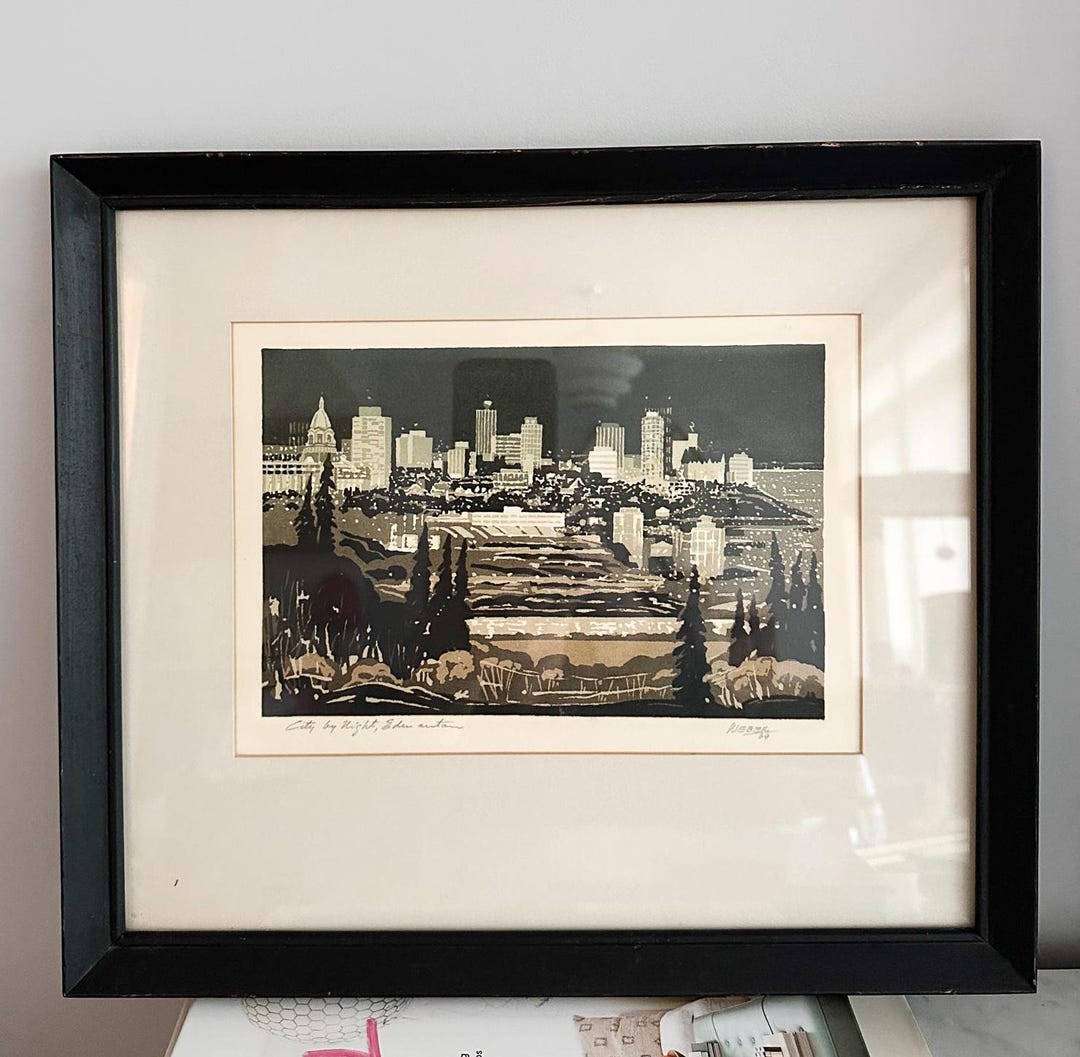 Vintage George Weber Silkscreen Print Framed / City by Night Edmonton ...
