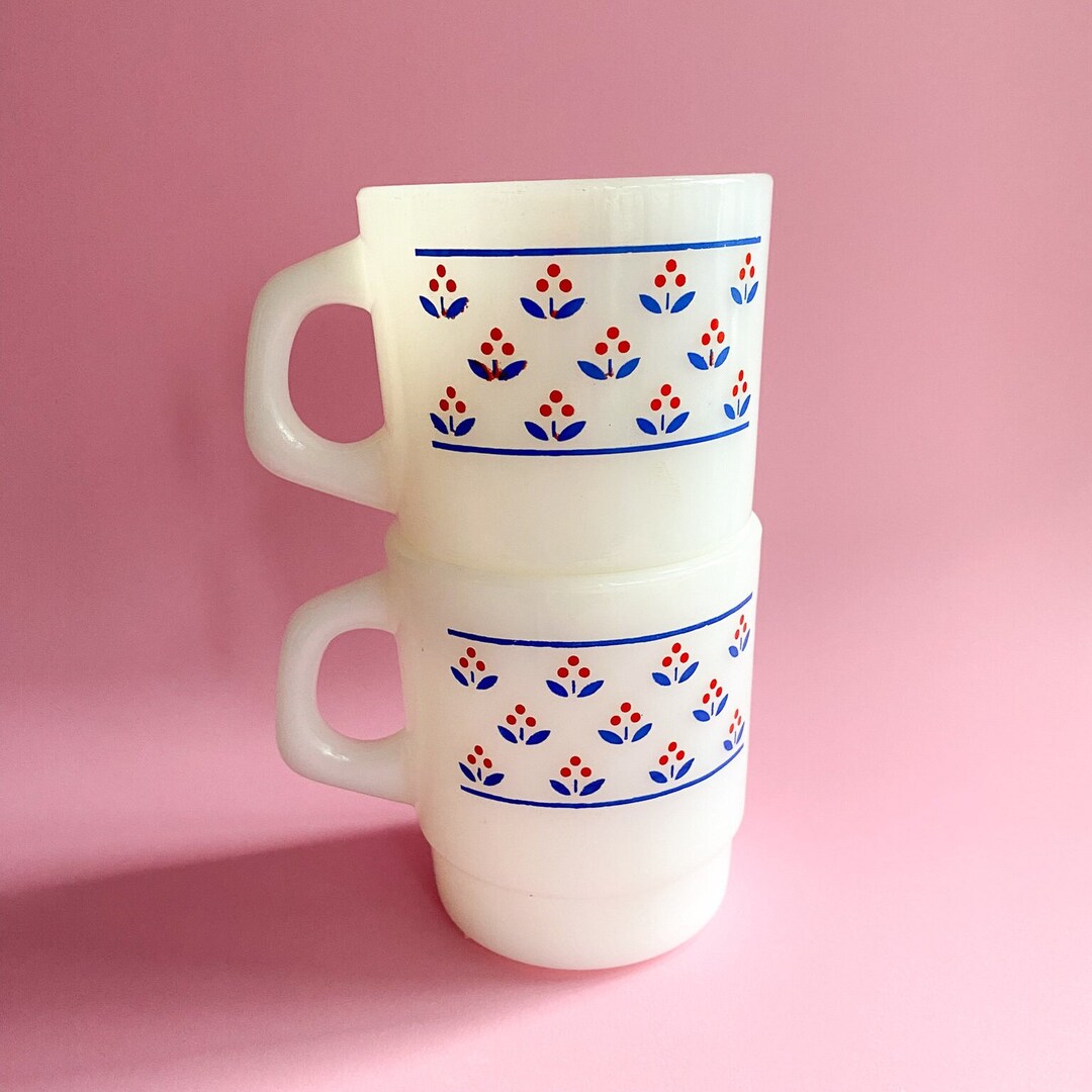 Vintage Termocrisa Milk Glass Coffee Mug / Flower Pattern Stackable Tea ...