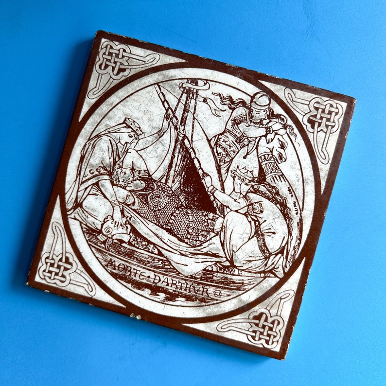 Antique Minton Ceramic Fireplace Tile / Tennysons Idylls of the King ...