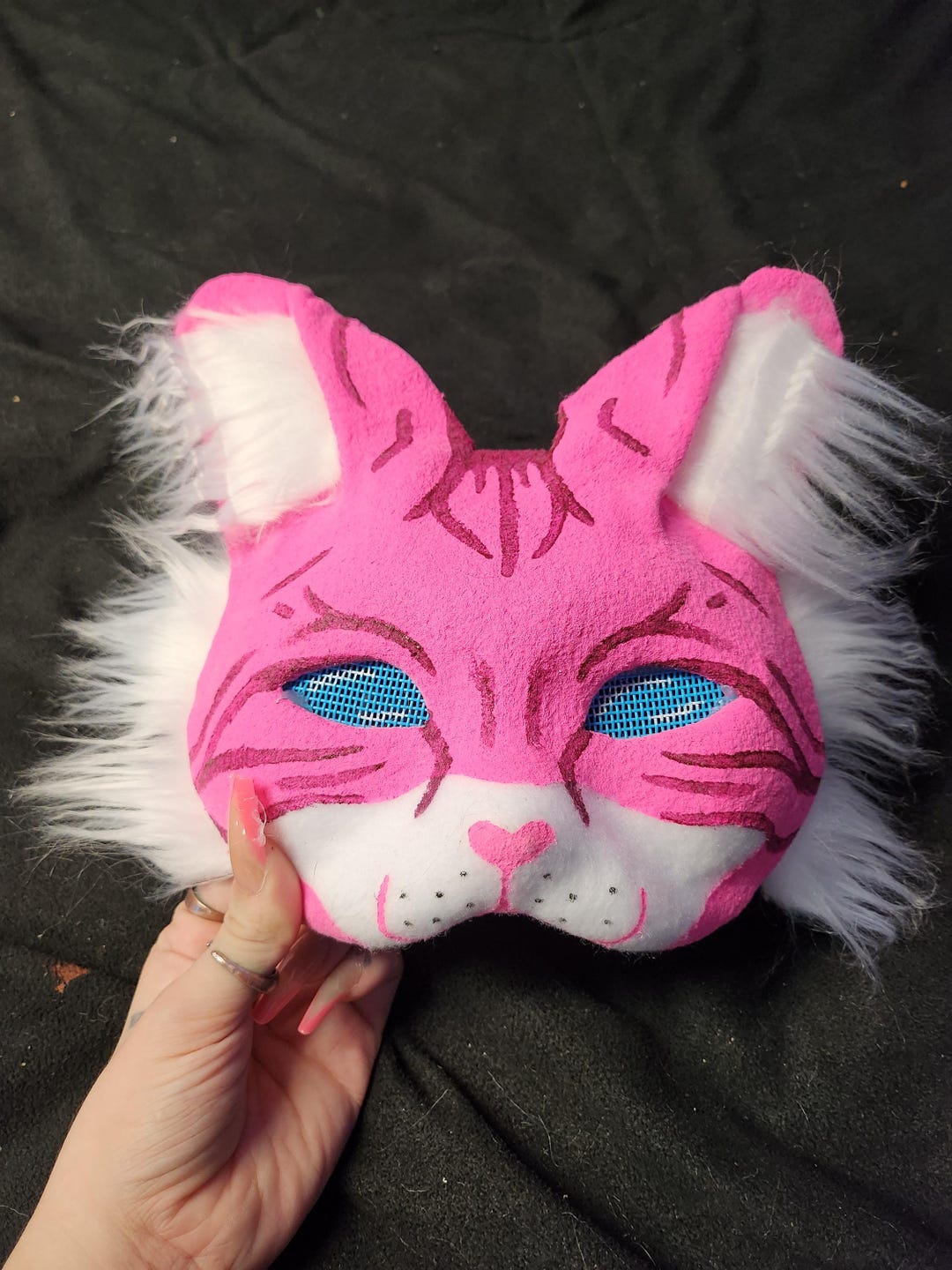 Bright Pink Tabby Cat Animal Therian Mask - Etsy
