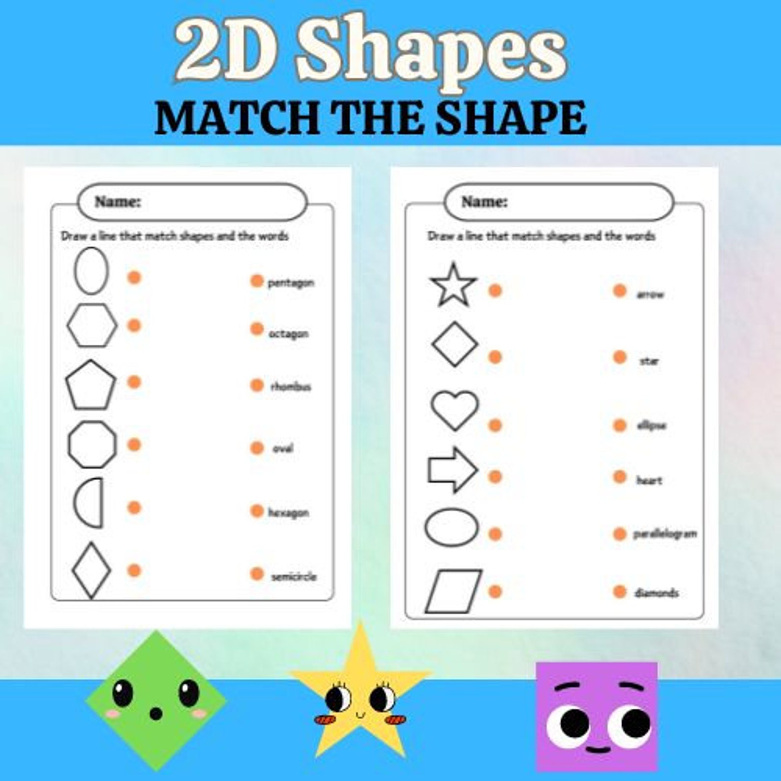 2D Shapes Worksheet for Kindergarten and Pre School. Trace, Find, Draw ...