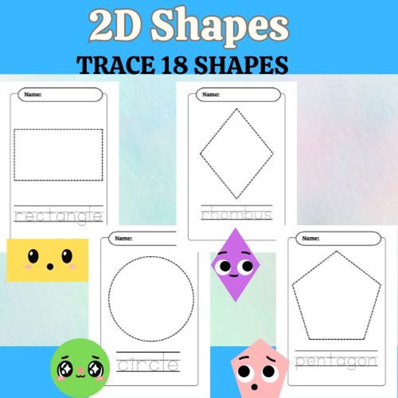 2D Shapes Worksheet for Kindergarten and Pre School. Trace, Find, Draw ...