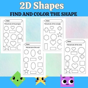 2D Shapes Worksheet for Kindergarten and Pre School. Trace, Find, Draw ...