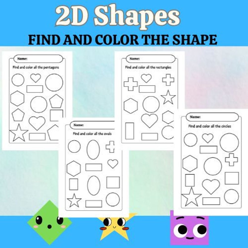 2D Shapes Worksheet for Kindergarten and Pre School. Trace, Find, Draw ...