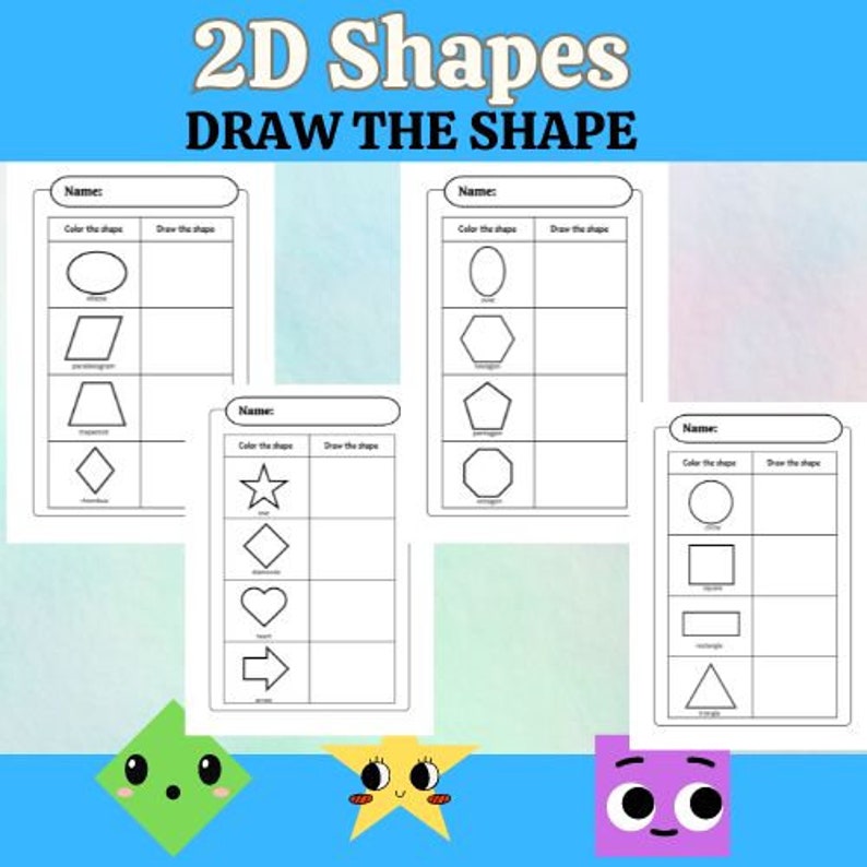 2D Shapes Worksheet for Kindergarten and Pre School. Trace, Find, Draw ...