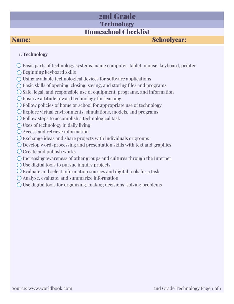 2nd Grade Homeschool Checklist - Etsy