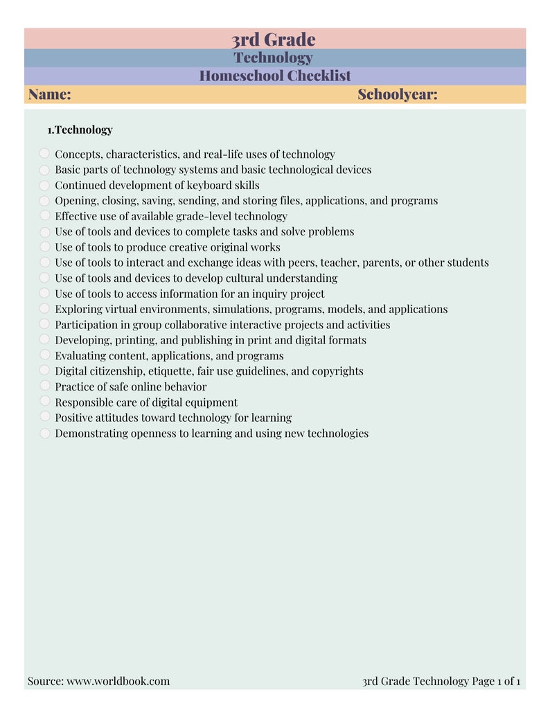 3rd Grade Homeschool Checklist - Etsy