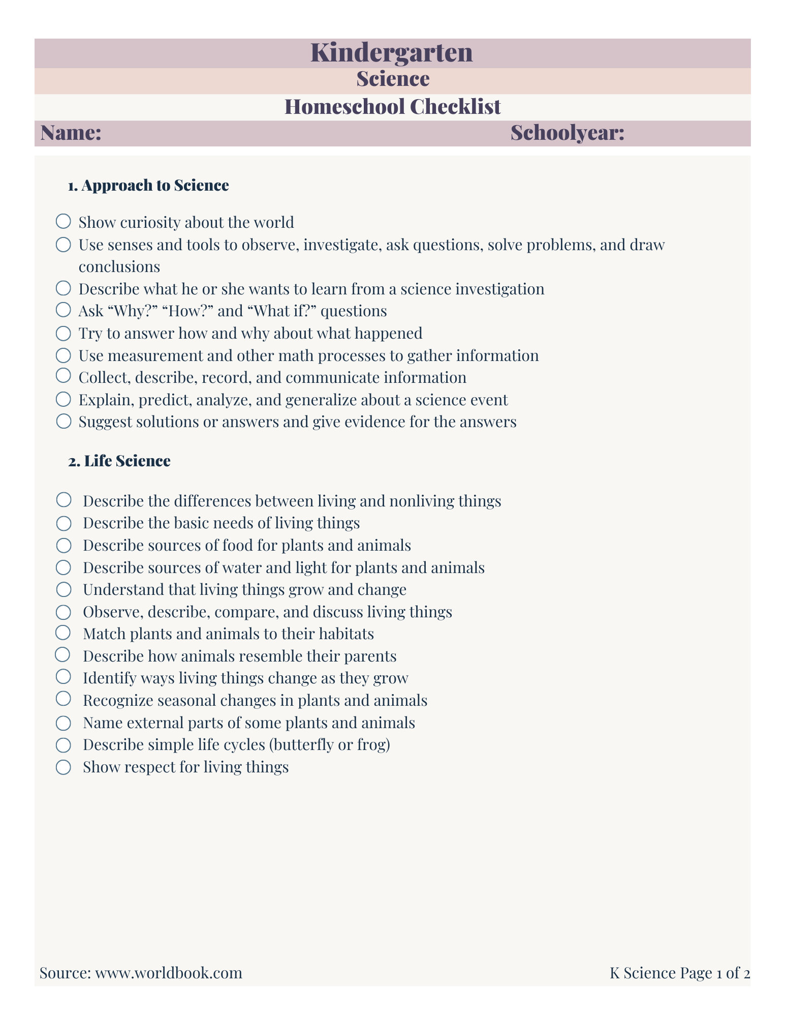 Kindergarten Homeschool Checklist - Etsy