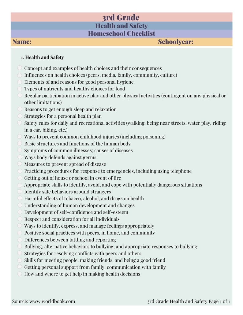 3rd Grade Homeschool Checklist - Etsy