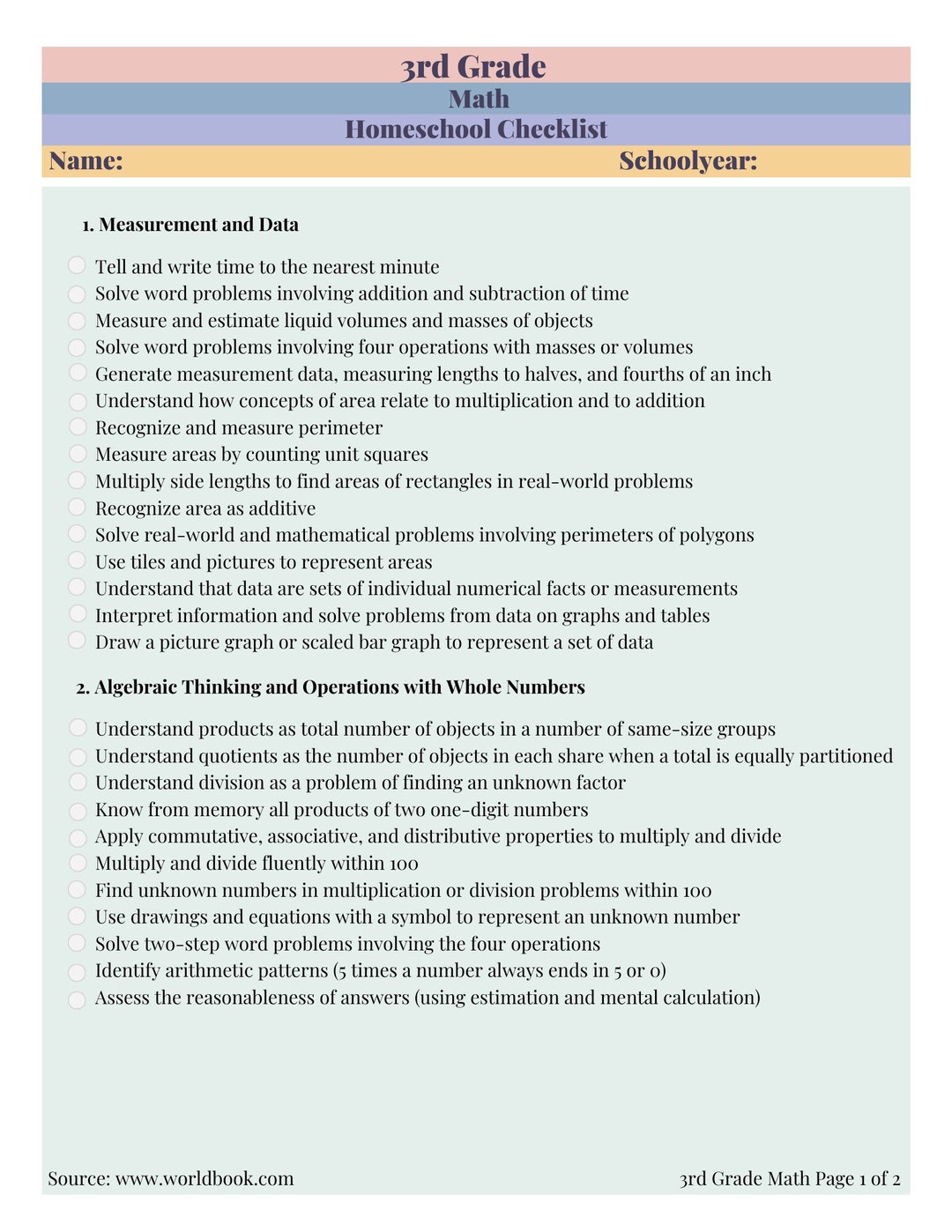 3rd Grade Homeschool Checklist - Etsy