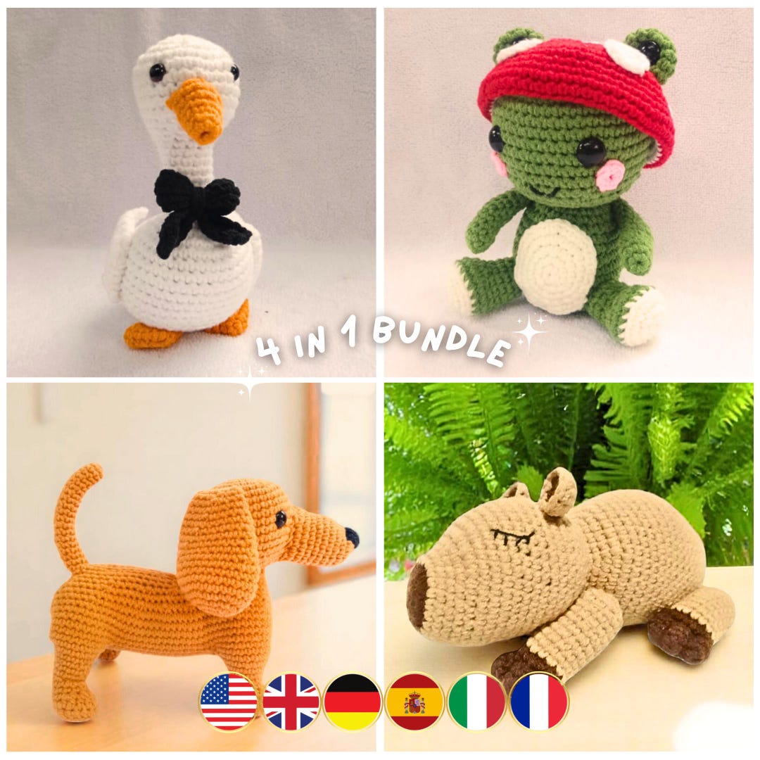 4 in 1 Cute Animal Crochet Pattern PDF – Goose, Mushroom Frog ...