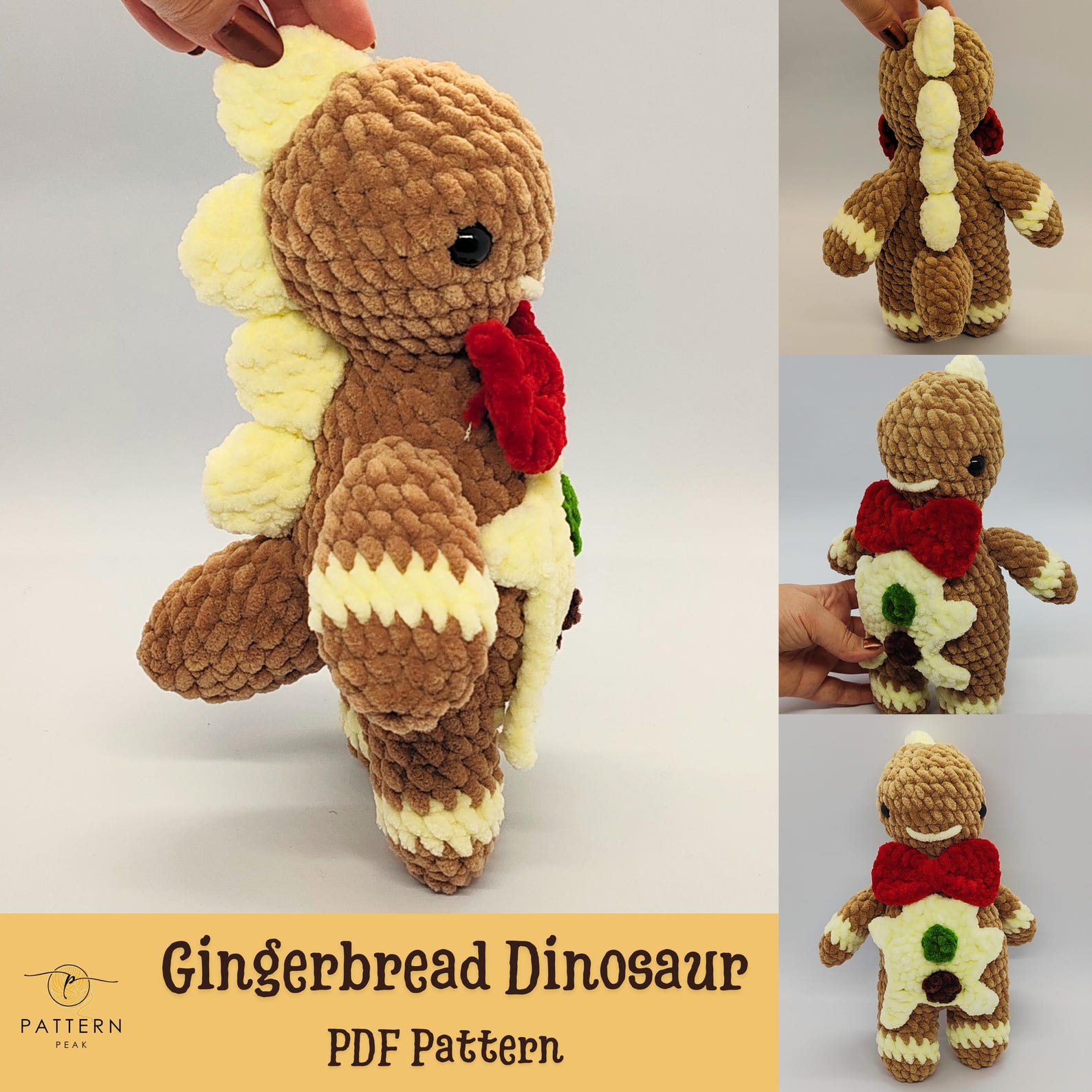 Gingerbread Dinosaur Amigurumi Crochet Pattern, Christmas Dino (PDF) - Etsy