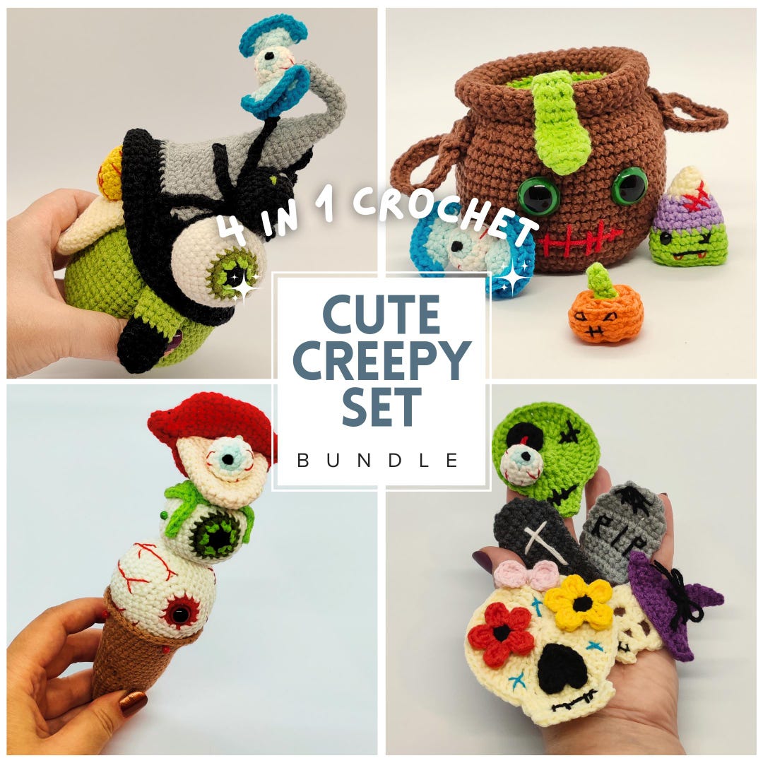 Cute Creepy Crochet Pattern Bundle, 4 in 1 Pattern Set, Spooky Gnome ...