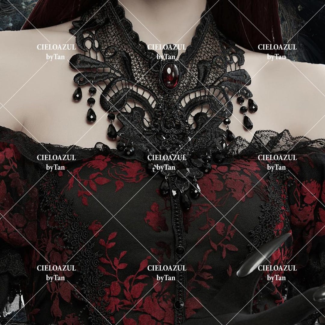 Goth Ruby Lace Collar Necklace Halloween Costume Party Cosplay Women ...