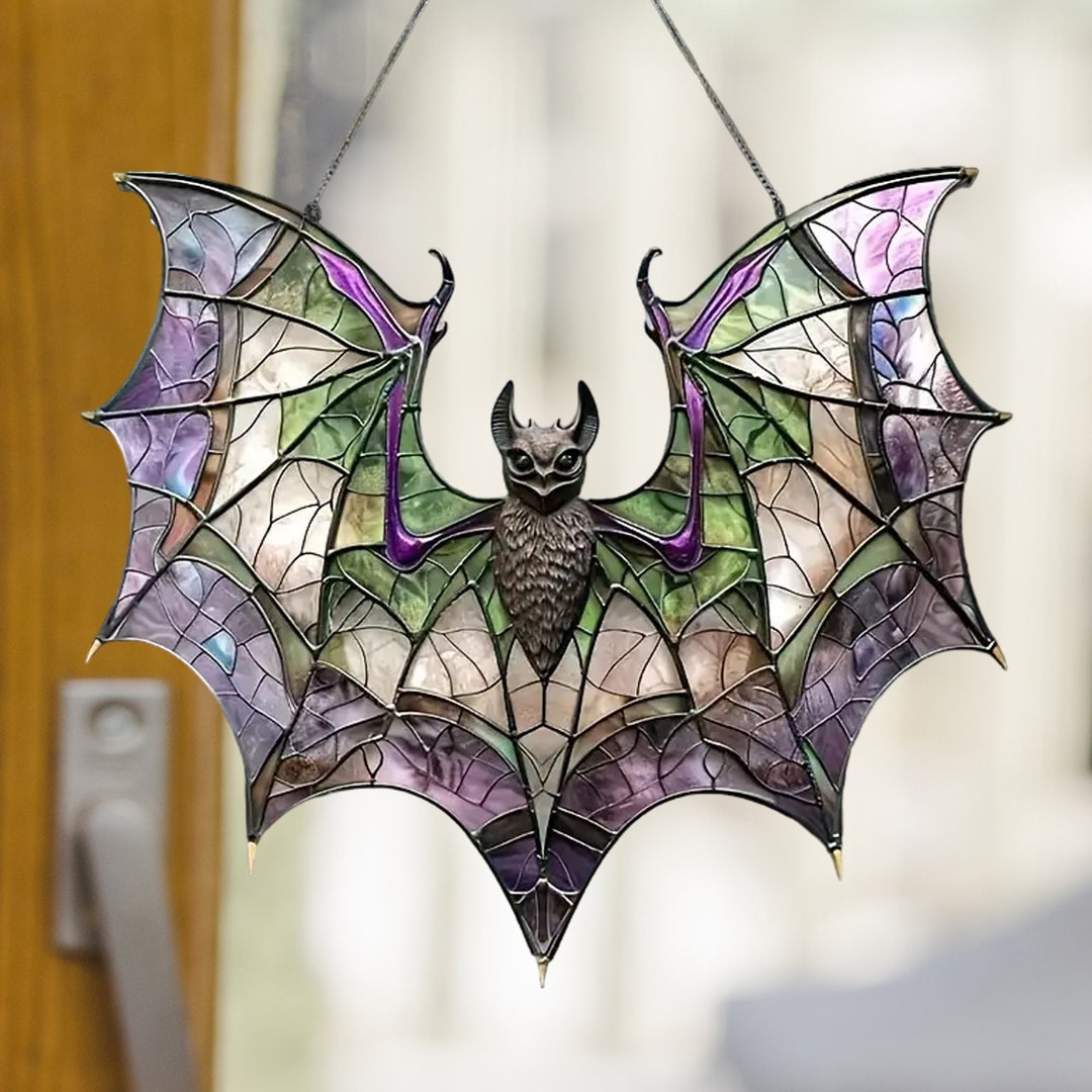 Hanging Bat Suncatcher, Stained Glass Bat Suncatcher, Fall Suncatcher ...