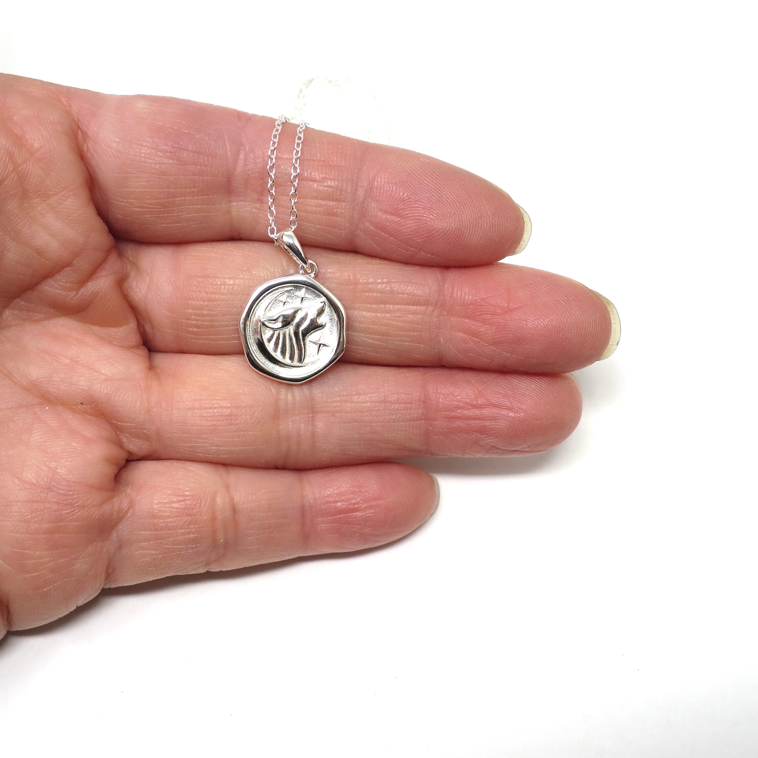 Sterling Silver Wolf Spirit Animal Medallion Pendant Necklace - Etsy