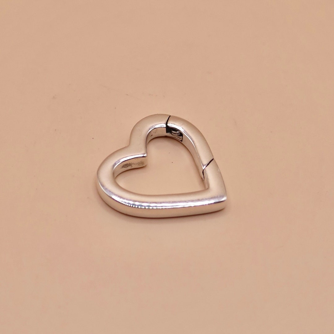Solid Sterling Silver Removable Push Clasp Lock Heart Charm Holder ...
