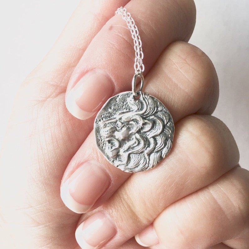 Ancient Lion Head Coin Necklace Solid 925 Sterling Silver - Etsy