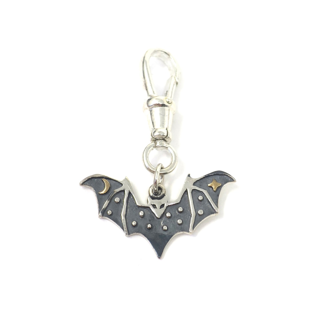 Sterling Silver Bat Charm: Bronze Star and Moon, Feng Shui Symbol - Etsy