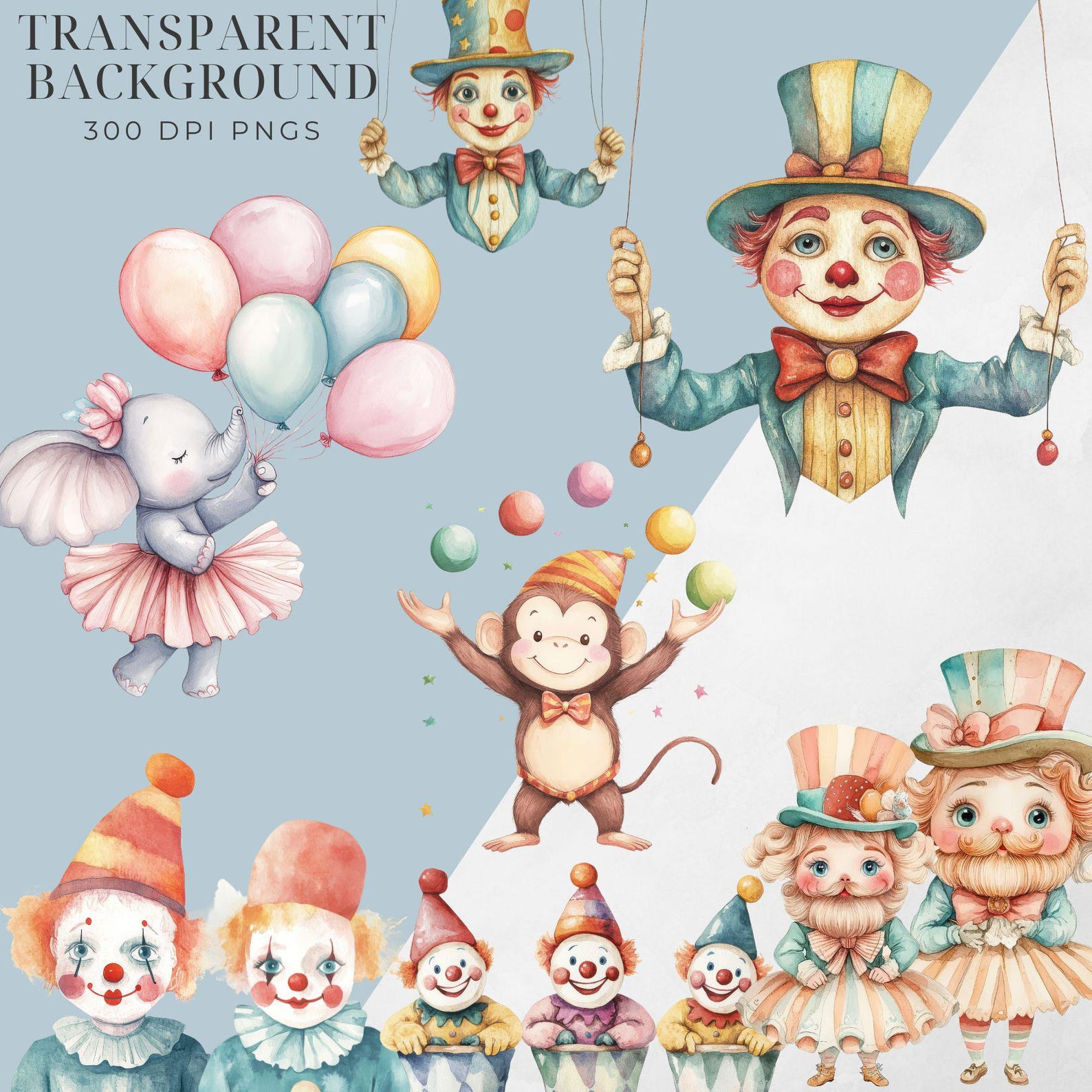 Vintage Circus Clipart Bundle: 105 Watercolor Pngs (digital Download ...