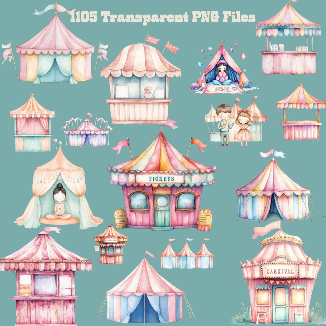 Vintage Circus Clipart Bundle: 105 Watercolor Pngs (digital Download ...