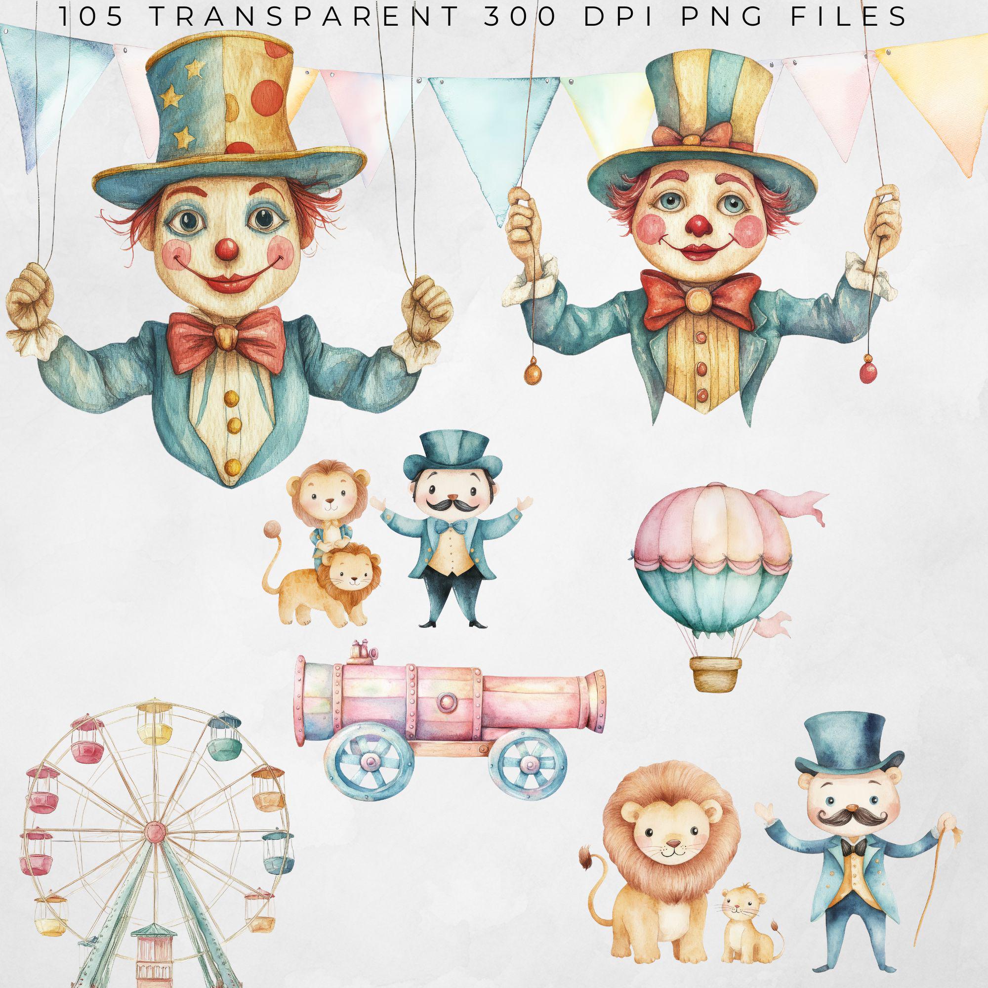 Vintage Circus Clipart Bundle: 105 Watercolor Pngs (digital Download ...