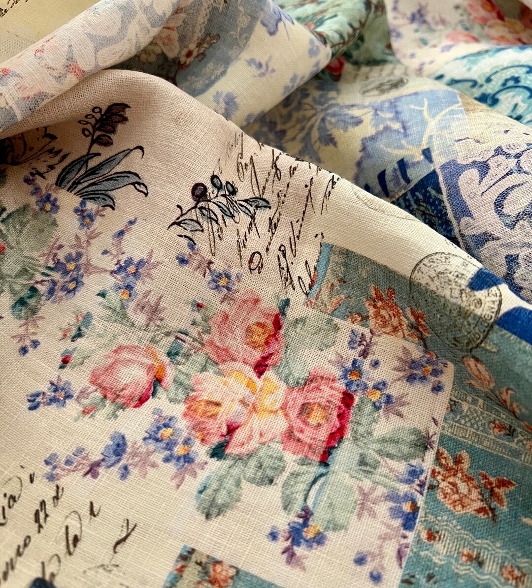Roxy Creations Antique Style Fabric French Blue All Over Design Linen or Cotton - Etsy