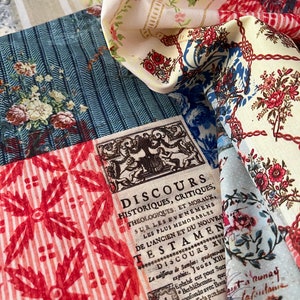 Roxy Creations Antique Style Fabric Blue Red All Over Design Linen or ...