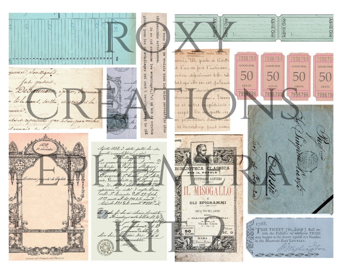 Printable Antique Ephemera Kit 2 - Etsy