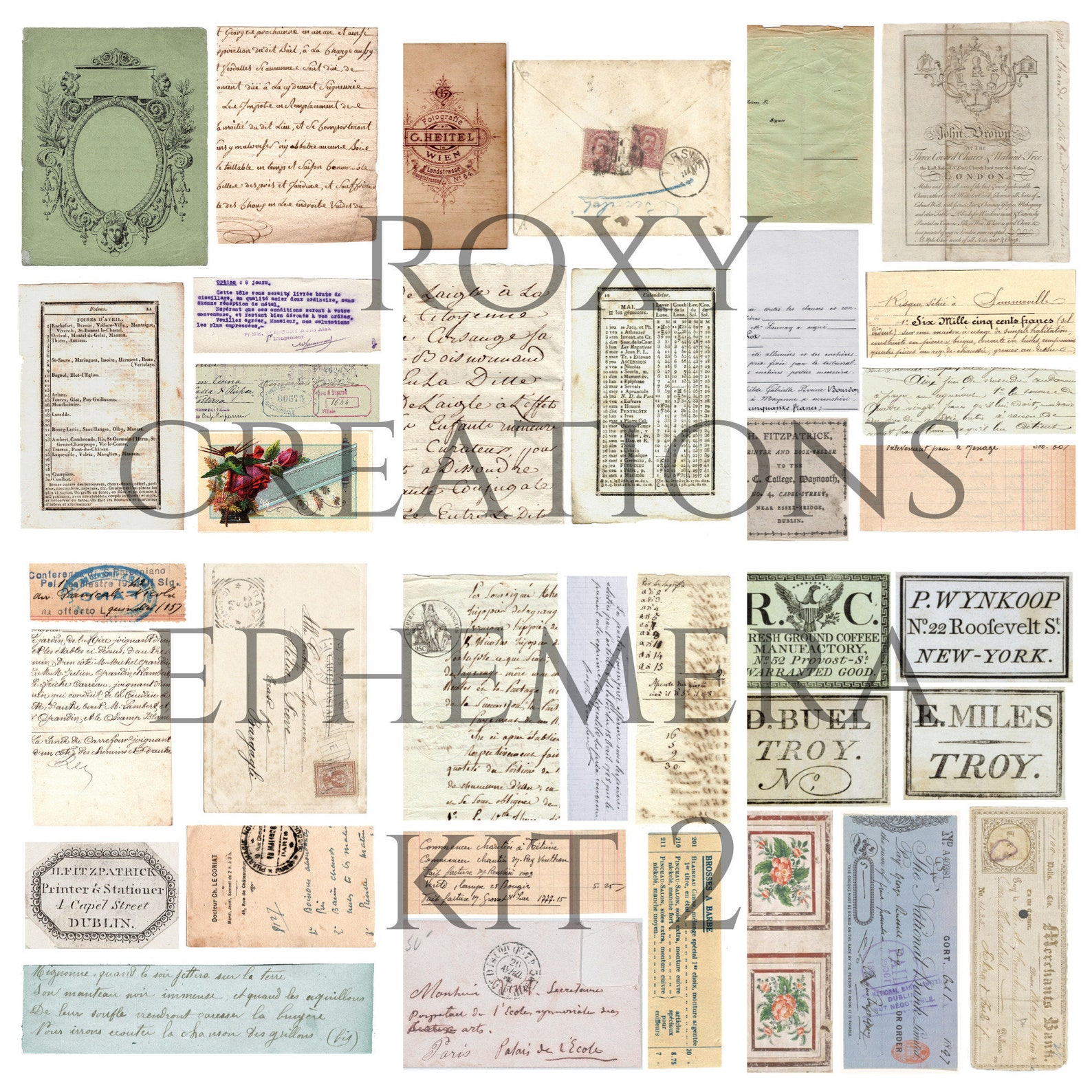 Printable Antique Ephemera Kit 2 - Etsy