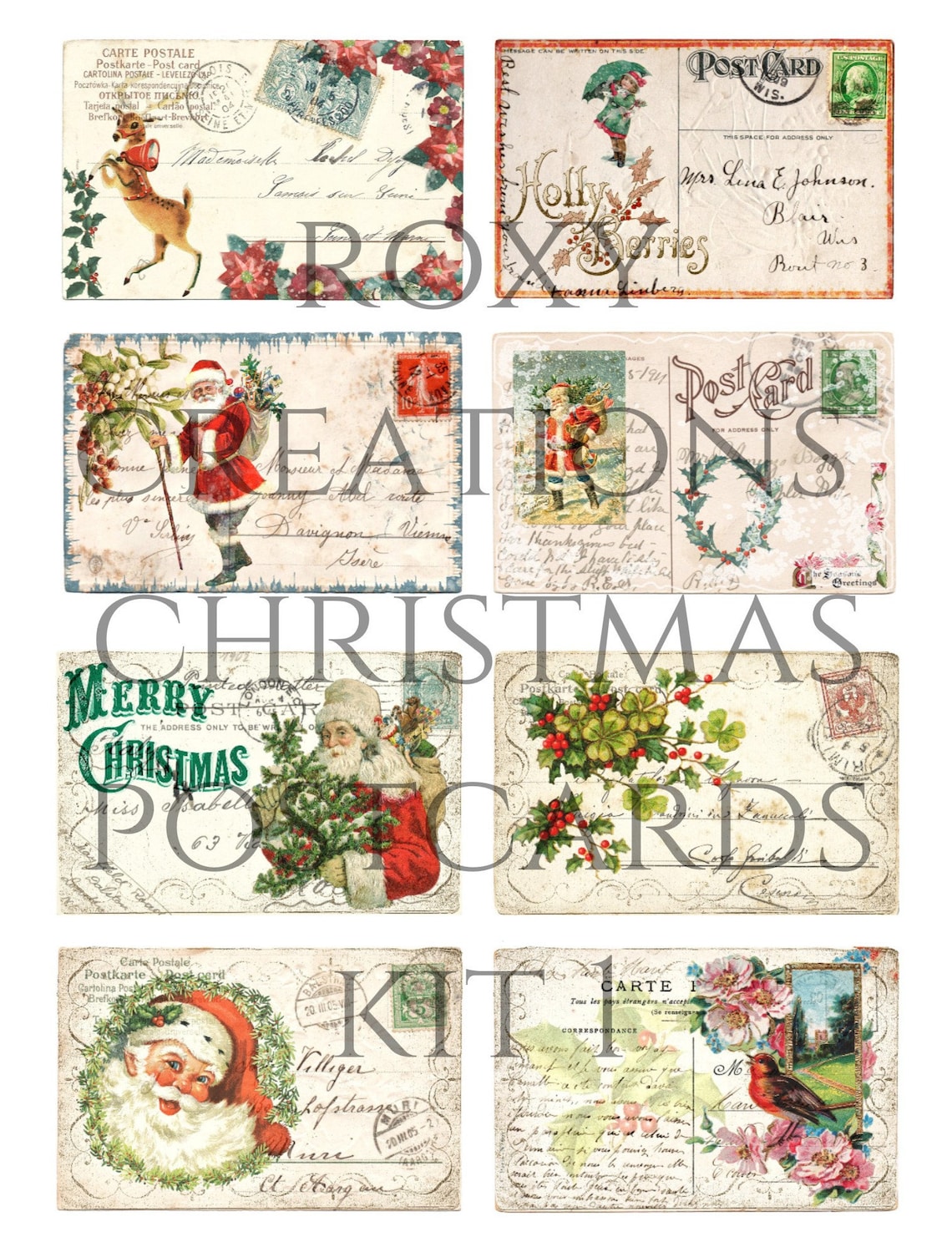 Printable Christmas Postcards Kit 1 - Etsy