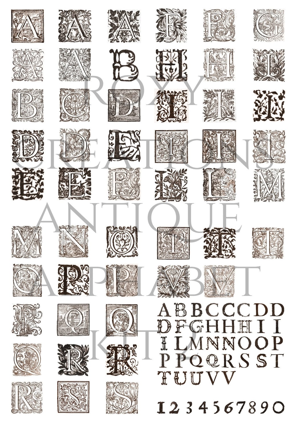 Printable Antique Alphabet Letters 1500s to 1700s Kit 2 Colour Seppia ...