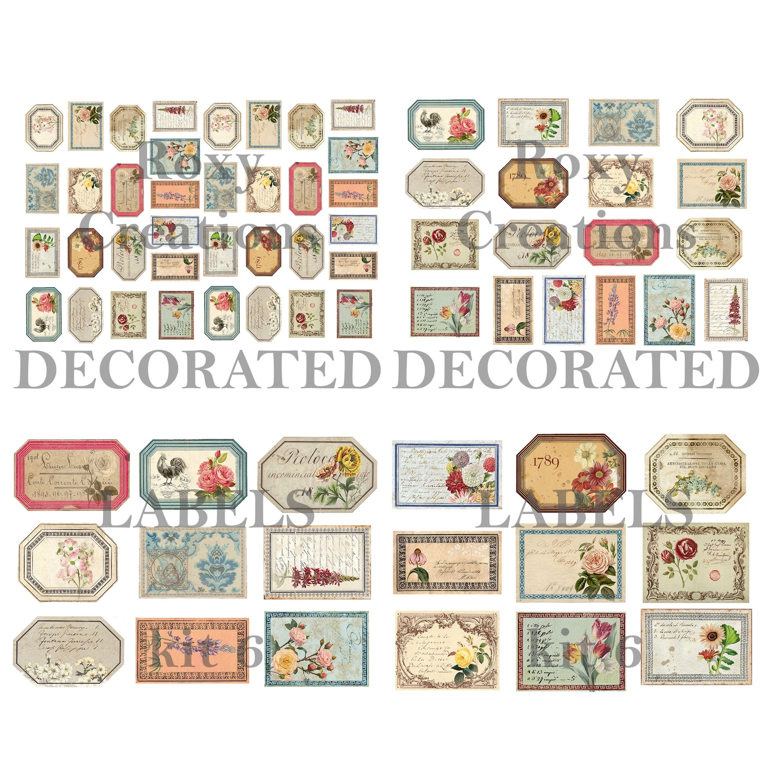 Digital Printable Decorated Labels Kit 6 - Etsy