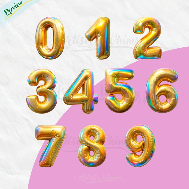 Abcs Letter Numbers Gold Color Foil Holographic Clip Arts 46 PNG ...