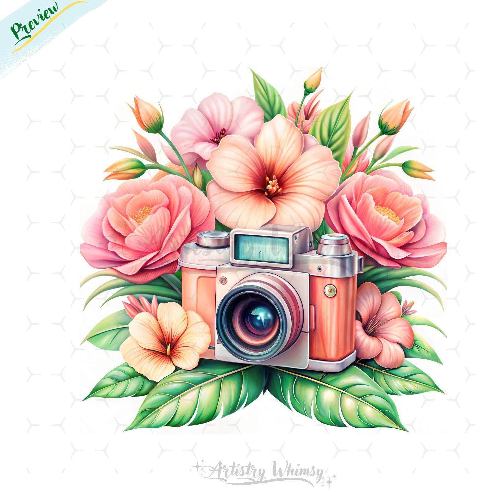 Watercolor Hibiscus Flower Garden Bundle Set 2 24 JPG, Clipart Bundle ...