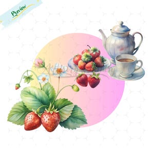 Watercolor Strawberry Garden Bundle PNG, Clipart Bundle, Berries Clip ...