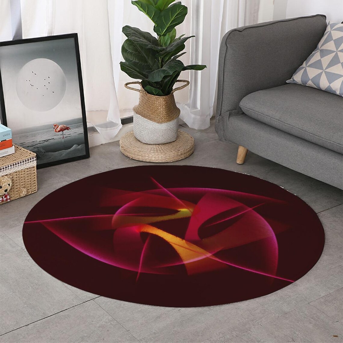 Luminous Curves Round Red Floor Mat - Etsy