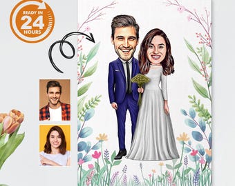 Personalized Wedding Cartoon Portrait, Custom Couple Caricature ...