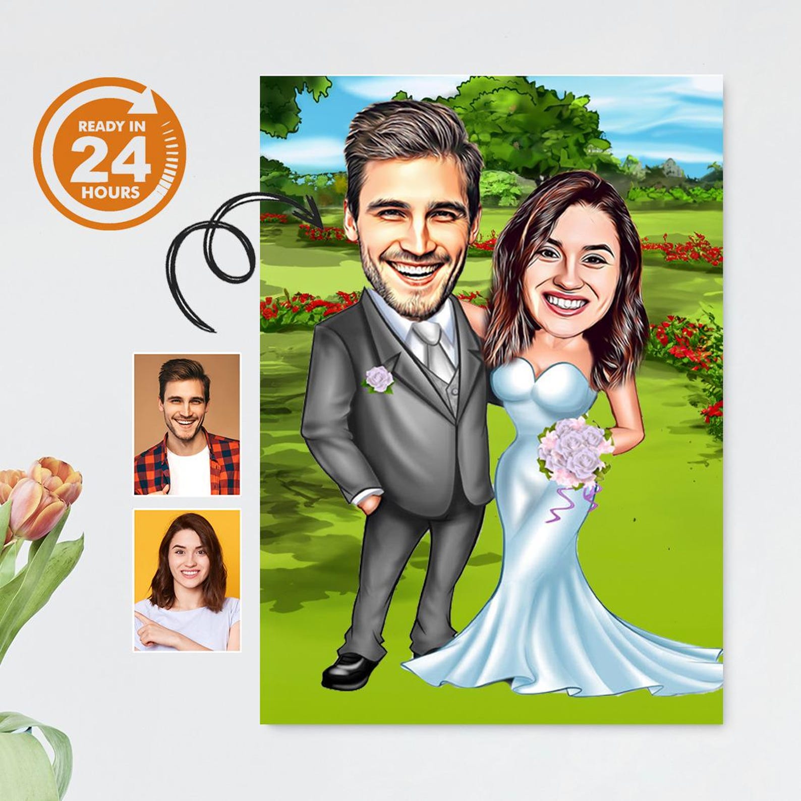 Personalized Wedding Cartoon Portrait, Custom Couple Caricature ...