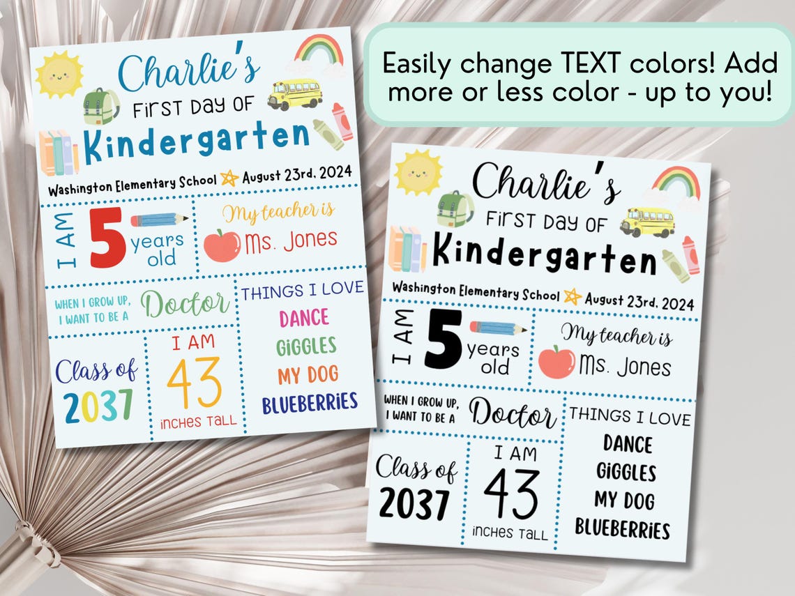 First Day of School Editable Printable, Back to School Sign Photo Prop ...