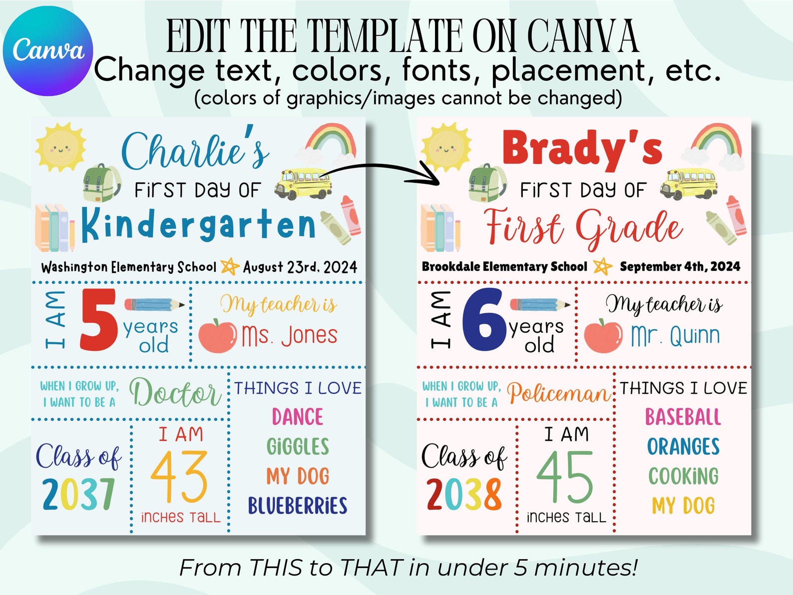 First Day of School Editable Printable, Back to School Sign Photo Prop ...