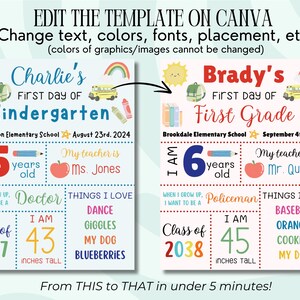 First Day of School Editable Printable, Back to School Sign Photo Prop ...