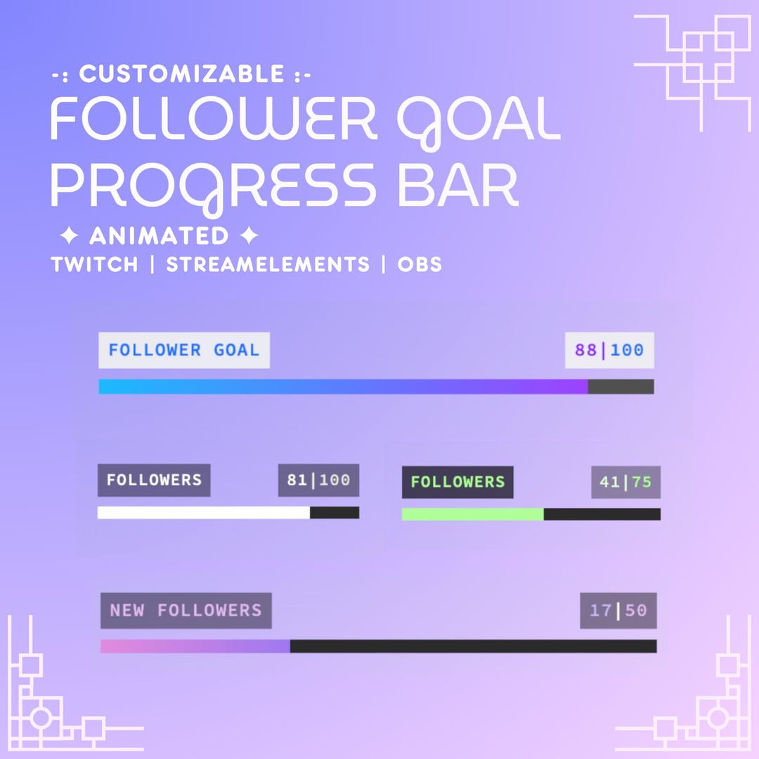Twitch Follower Goal Bar for Streamelements | Animated Stream Overlay ...