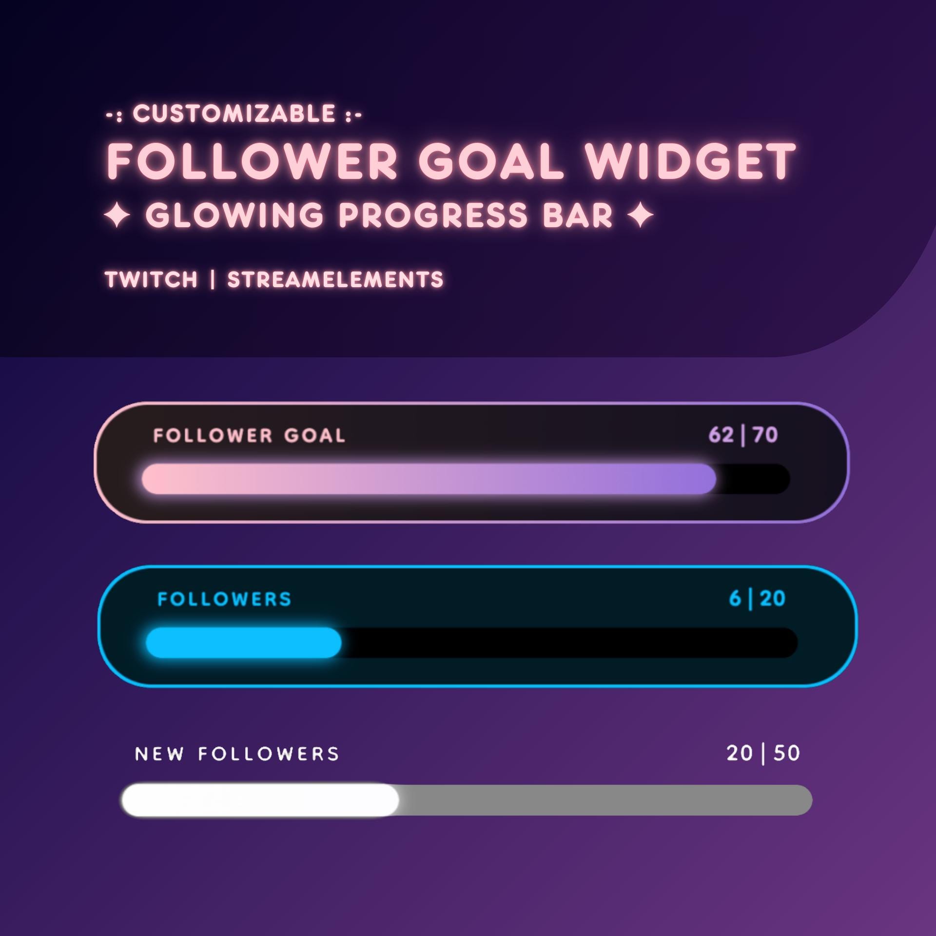 Twitch Goal Bar Bundle Streamelements & OBS Glowing Bar Customizable ...